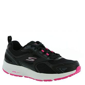 Skechers Femme Go Run Consistent Baskets, Black Leather/Synthetic/Pink Trim/Textile, 36.5 EU