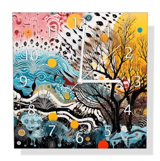 Wallario Design-Wanduhr Abstrakter Sonnenaufgang aus Glas, Motiv-Uhr Größe 30 x 30 cm, weiße Zeiger