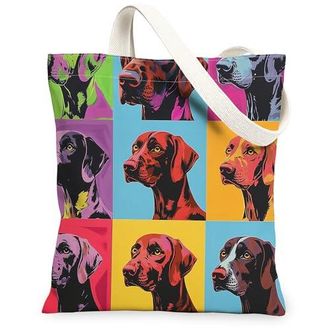 Generic Sac fourre-tout en toile Pop Art &agrave; poil court pour faire du shopping, 33 x 38,1 cm, motif chiot abstrait amusant et amusant, sac d&eacute;picerie r&eacute;utilisabl