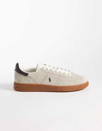 Polo Ralph Lauren Sneaker aus Wildleder mit Gummisohle in Hellbraun-Wei&szlig;