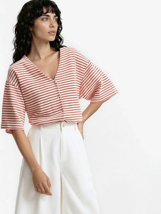 La Redoute Collections T-shirt Boutonn&eacute; Col V Ray&eacute;