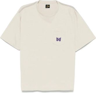 Needles Homme, Tops, Beige, Taille: S T-shirt Beige avec Poche Poitrine et Col Rond
