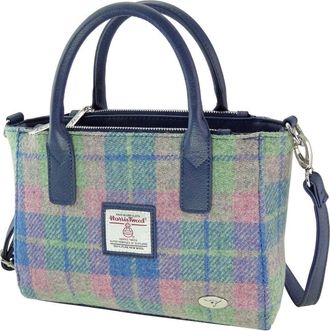Glen Appin Harris Tweed Tote Handtasche - LB1228 Brora mit abnehmbarem Schulterriegel, Col135 Blau und Rosa, m
