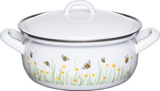 Riess 0170-137, Kaserolle mit Deckel, 18cm, 1.5L, LBH 25 x 20 x 13 cm, Gewicht 1,099kg, COUNTRY- BIENE, Emaille (0170-137)