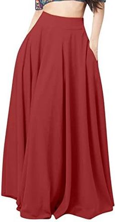 Generic Jupe Longue Pliss&eacute;E pour Femme Taille Haute Cheville Grande Taille avec Taille Elastiqu&eacute;E Maxi Jupe De Couleur Unie Jupe Drap&eacute;E Casual Confortable Au 