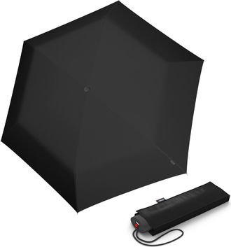 Knirps Regenschirm IS.050 schwarz mit passender Schirmtasche I kleiner Regenschirm für unterwegs I Handöffner Taschenschirm I Mini Schirm sturmfest & leicht