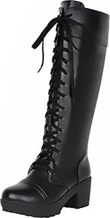 Minetom Bottes Femme PU Cuir Bottes À Lacets Gothiques Punks Boots Automne Hiver Talon Bloc Plateforme Bottes Hautes Chaussure B Noir 40 EU