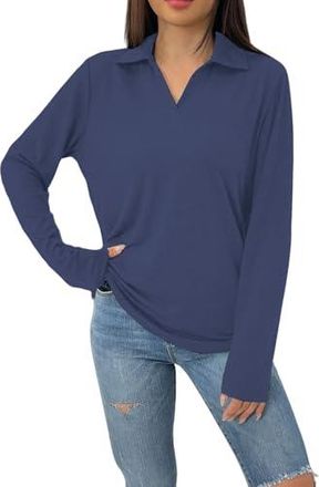Generic T-shirt à manches longues pour femme - Coupe droite - Manches longues - Couleur unie - Revers - Poche ample - Pour la vie quotidienne - Cadeau de Noël