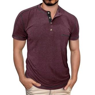 Generic T-shirt pour homme avec col rond, manches courtes et manches mi-longues, t-shirt tendance avec contrastes de couleur, rouge, 3XL