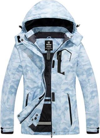 Wantdo Femme Veste de Ski Outdoor Veste Imperm&eacute;able Coupe-Vent Manteau dhiver Chaud avec Capuche Amovible Veste Sport Randonn&eacute;e Coupe-Vent Bleu Clair XL