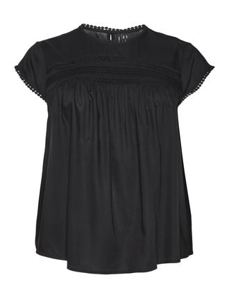 Vero Moda Curve Damen Vmdebbie Pleat S/L Top WVN Ga Curve Noos Bluse, Schwarz, 50 Gro&szlig;e Gr&ouml;&szlig;en EU