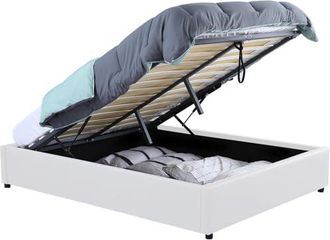 IDMarket Lit Coffre Double Miami avec sommier 140 x 190 cm PVC Blanc