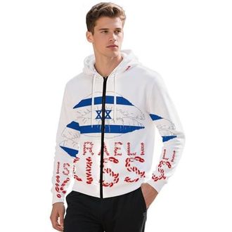 Generic Veste &Agrave; Capuche Homme Enti&egrave;rement Zipp&eacute;e Isra&euml;l Imprim&eacute; Drapeau Sweat-Shirt Manches Longues Style Universitaire V&ecirc;tements D&eacute;contract&eacute;s Sweat-Shirt &Agrave; C