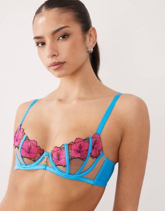 Ann Summers Caged Hibiscus - Unwattierter Balconette-BH in T&uuml;rkis-Blau