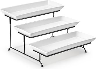 Malacasa 3-stufiges Servierplatten Porzellan Servierplatte mit zusammenklappbaren Sturdier Stand, f&uuml;r Party Entertaining Food Display Obst Dessert Cupcakes, We