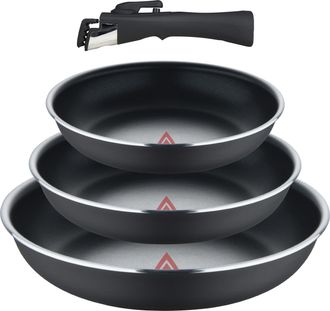 Bergner Set 4 (18+20+24CM) Stück Alu-Presspfannen mit abnehmbarem Griff und Wärmepunkt ILAG Essential Anthrazit Induktionsgeeignet