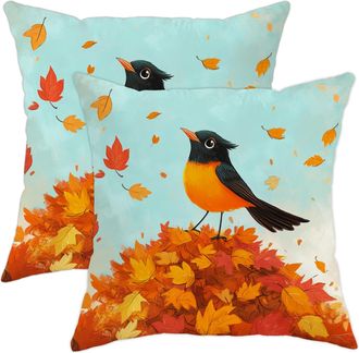 Generic Niedlicher Herbstpirolvogel Kissenbezug Luxuri&ouml;se Kissenh&uuml;lle Weich Sofakissenbezug F&uuml;r Balkon Bett Heimdekoration 45X45Cm 2Er Set
