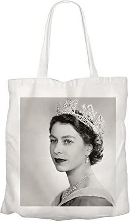 Fabulous Grand Sac Shopping Plage Etudiant Queen Elisabeth II Portrait Profile Jeune Reine dAngleterre Noir et Blanc Vintage