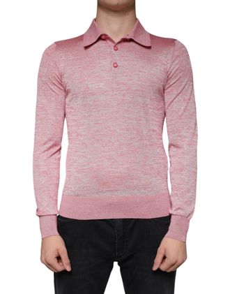Dolce & Gabbana Mens Long-Sleeve Knit Polo Pink Polyester Cotton