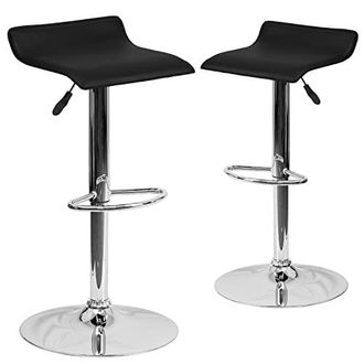 Flash Furniture Flash Meuble Contemporain en Vinyle Noir Hauteur r&eacute;glable de Bar avec Base chrom&eacute;e, Tissu M&eacute;tal, Noir, Lot de 2