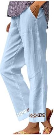 Generic Ydsxlp Pantalon large en lin pour femme - Taille &eacute;lastique - Jambe droite - Pantalon d&eacute;t&eacute; d&eacute;contract&eacute; en coton et lin - Pantalon baggy de plage Palazz