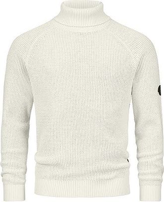 Indicode Hommes INHarlan Knit Sweater | Pull en Maille Fine de Coton &agrave; col roul&eacute; White Asparagus XXL