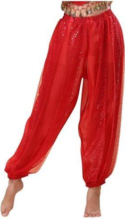 Generic Pantalon à paillettes pour danse du ventre 2026, Rouge, L=XL