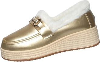 Generic Mocassins en polaire pour femme - &Eacute;l&eacute;gantes - Couleur unie - Similicuir - Semelle &eacute;paisse - Chaudes et confortables - Chaussures dhiver &agrave; enfiler pour
