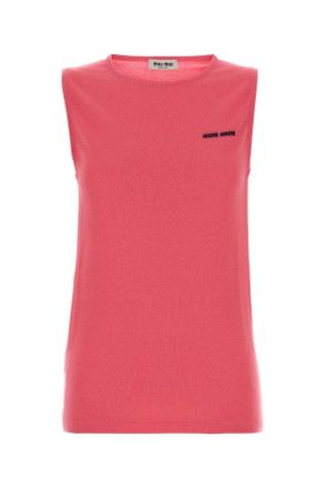 Miu Miu Cashmere Blend Logo Tank Top - Pink