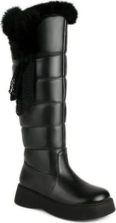 Generic Bottes de neige dhiver pour femme - Imperm&eacute;ables - Larges mollets - Doubl&eacute;es en fausse fourrure - Confortables - Pour lext&eacute;rieur, Noir, 37.5 EU