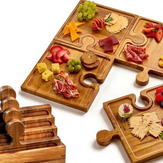 Generico Wurstbrett-Set - 29,5 cm gro&szlig;es Serviertablett aus Holz, Stil, gro&szlig;es Tablett aus Holz mit Griffen, moderne Tischdekoration, K&auml;se, Po