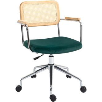 HOMCOM Homcom - B&uuml;rostuhl, Schreibtischstuhl mit Rattanoptik, Wippfunktion, H&ouml;henverstellbar Drehstuhl, Computerstuhl mit Samtoptik, f&uuml;r Home Office, Gr&uuml;n
