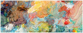 Wallario Glasbild K&uuml;nstlerischer Farbrausch - 50 x 125 cm Wandbilder Glas in Premium-Qualit&auml;t: Brillante Farben, freischwebende Optik