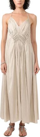 Barbara Bui Femme, Robes, Beige, Taille: 38 FR Robe Maxi Pliss&eacute;e avec D&eacute;tails en Macram&eacute;