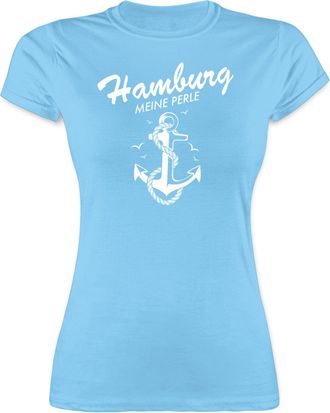 Shirtracer Shirt Damen - Stadt und City Outfit - Hamburg - Meine Perle - M - Hellblau - Shirts st&auml;dte Hamburger t-Shirt t Hamburg... Tshirt Souvenir tailliert Ts
