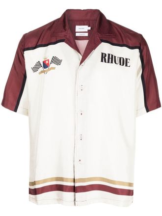 Rhude Poloshirt aus Seide mit Print - Braun