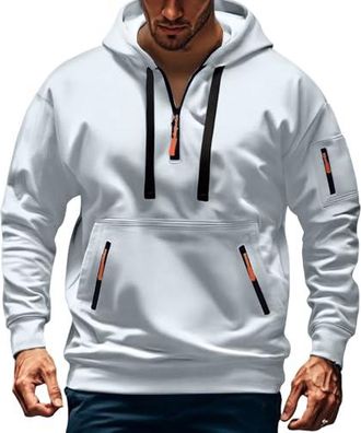 Generic Lightweigh Sweat &agrave; capuche uni pour homme Printemps 2026 Automne et Hiver D&eacute;contract&eacute; Manches Longues Bouton Manches Longues Demi-Fermeture &Eacute;clair Swe