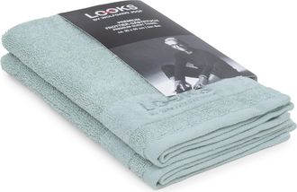 Looks by Wolfgang Joop 2X G&auml;stehandtuch 30x50 cm - 100% Baumwolle Doppelpack Luxus G&auml;stehandt&uuml;cher mit Aufh&auml;nger & Logostick, 2er Set G&auml;stetuch hellblau