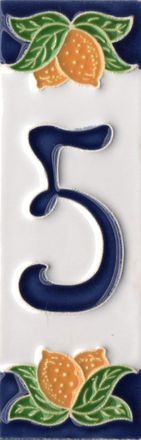 Generic Hausnummern, italienische Keramikfliesen mit Zahlen und Buchstaben, Zitronen-Design, Fliesengröße: 10 cm x 3,5 cm, 3 bis 6 Fliesenrahmen (Nummer 5)