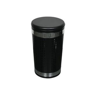 MSV Coffre à linge Panier métal noir mat, capacité 46 L, avec Couvercle rembourré noir, noir mat