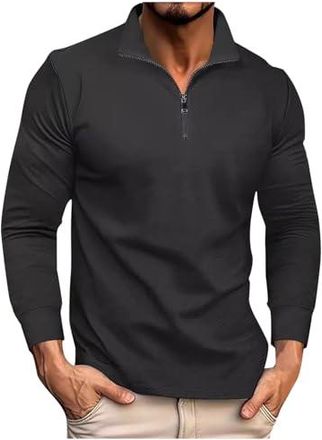Generic T-shirt de sport &agrave; manches longues avec demi-fermeture &eacute;clair pour homme en hiver et en hiver, gris fonc&eacute;, 3XL