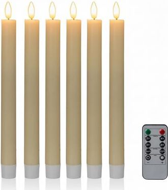 Relaxdays LED Stabkerzen, 6er Set, mit Fernbedienung, Timer & flackernder Flamme, Echtwachs, flammenlose Kerzen, Creme