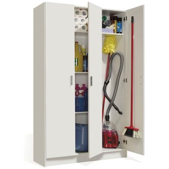 PEGANE Pegane - Armoire rangement 3 portes en m&eacute;lamine blanche - Dimensions H180 x L108,8 x P37 cm - 4 &eacute;tag&egrave;res pour rangement nettoyage
