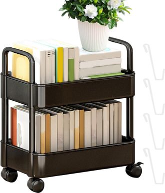 Generico Rollbarer Bücherwagen für öffentliche Dienste, tragbarer Servicewagen mit Rädern, Bücherwagen, Aufbewahrungsregal für mobile Bücher, 2 Stück