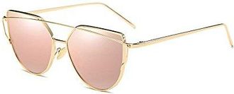 Dodo Lunettes de soleil classiques avec verres plats réfléchissants et monture en métal - Style rétro et vintage - OEil de chat surdimensionné