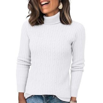 Generic Pull Femme Hiver Chaud col Montant Mode Ample Sweatshirts Couleur Unie Pull Femme Chic et El&eacute;gant D&eacute;contract&eacute; Manche Longue Jumper Tops Blanc