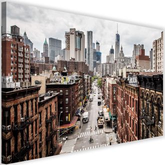 Feeby Bild auf Leinwand New York Kunstdruck Modern Brooklyn Architektur bunt 90x60 cm