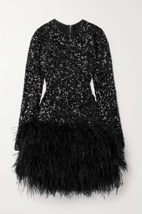 Dolce & Gabbana Minikleid Aus T&uuml;ll Mit Pailletten Und Federn - Schwarz