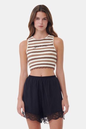 Ganni Haut Crochet Racerback Beige Coton Biologique - Taille 40 - Pour Femme