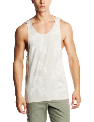 Jack & Jones Herren Top JORTROPICAL Tank SL Crew Neck, All Over Print, Gr. X-Large, Mehrfarbig (Treated White Fit:Melange. Sunflower AOP. Oversize)